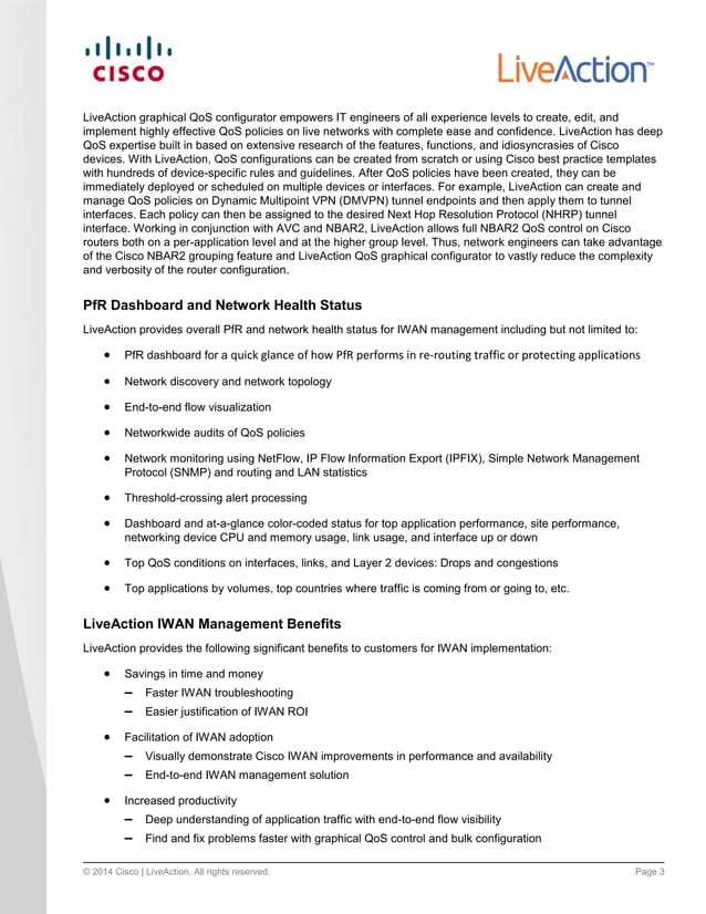 LiveAction: Visualization, Management, and Control for Cisco IWAN | PDF | Computer Networking ...