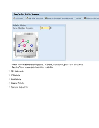 Live cache monitoring | DOCX | Databases | Computer Software and Applications