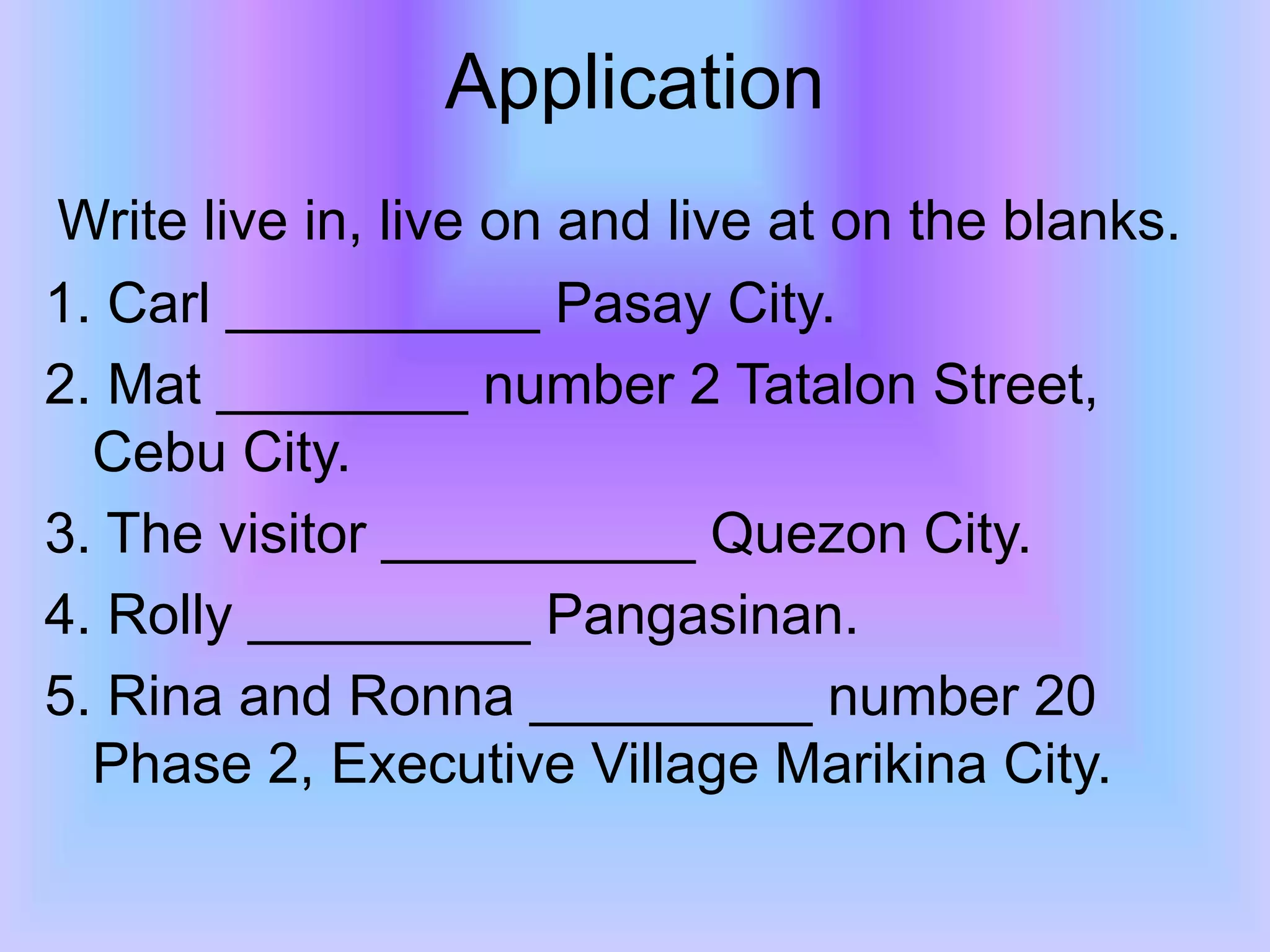 Live in, live on and live at | PPTX