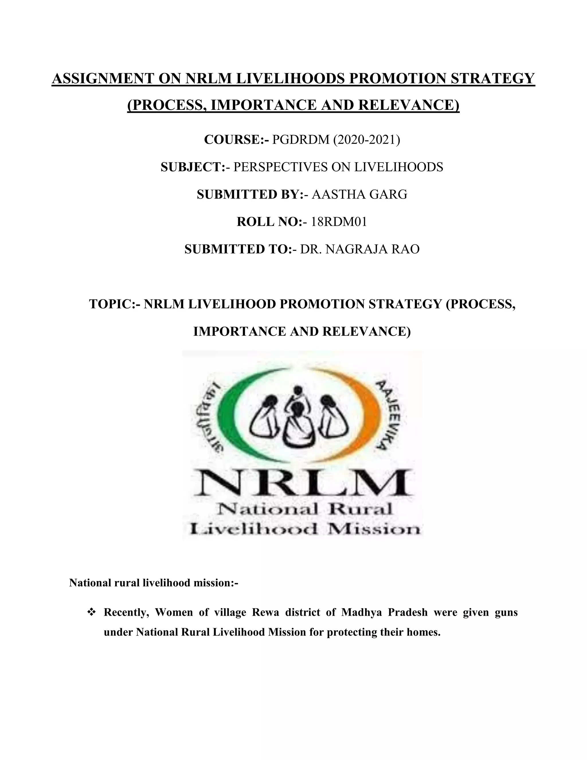 NRLM livelihood promotion strategy | PDF