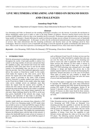 Live multimedia streaming and video on demand issues and challenges | PDF
