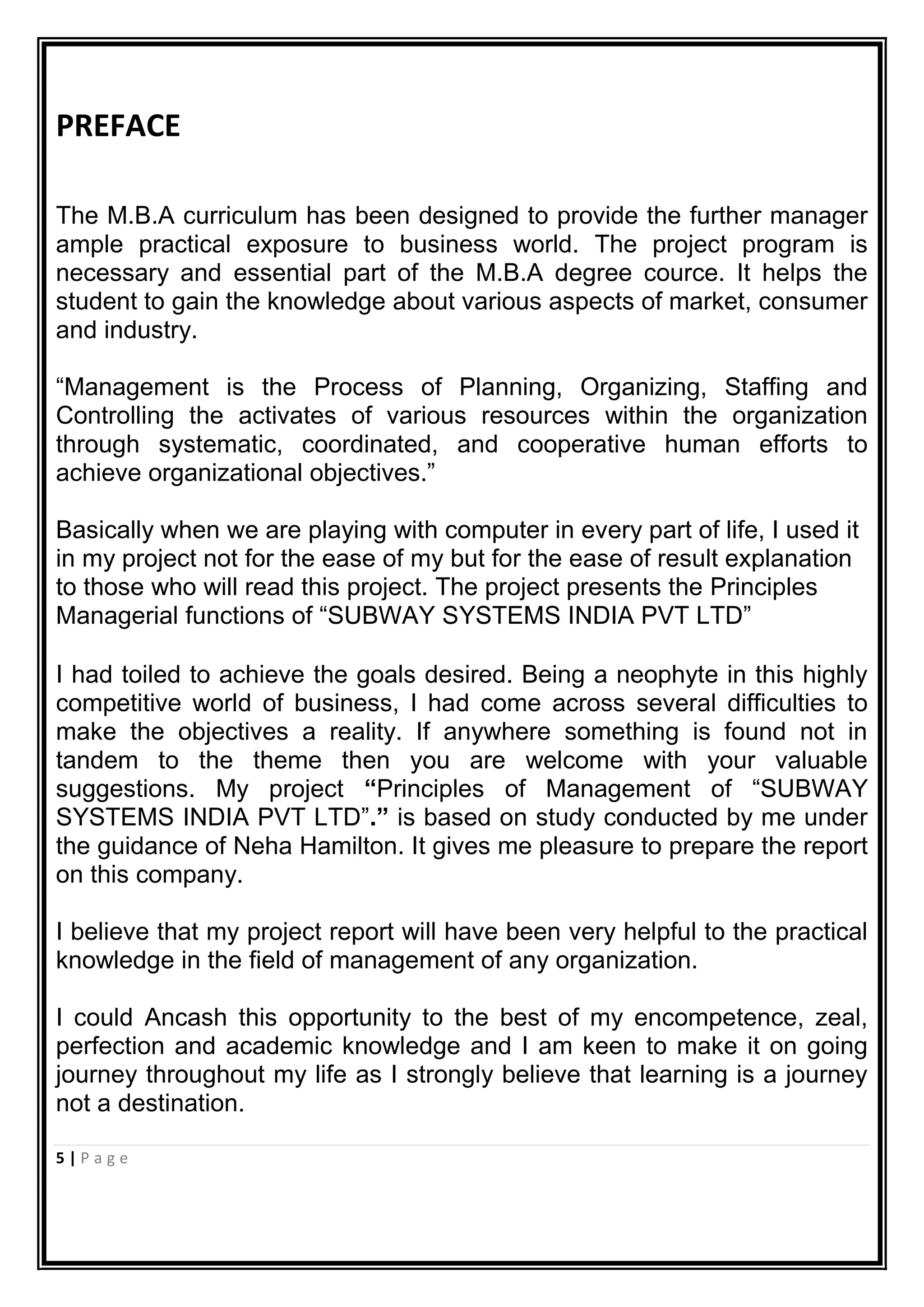 Live Project on Principle of Management | PDF