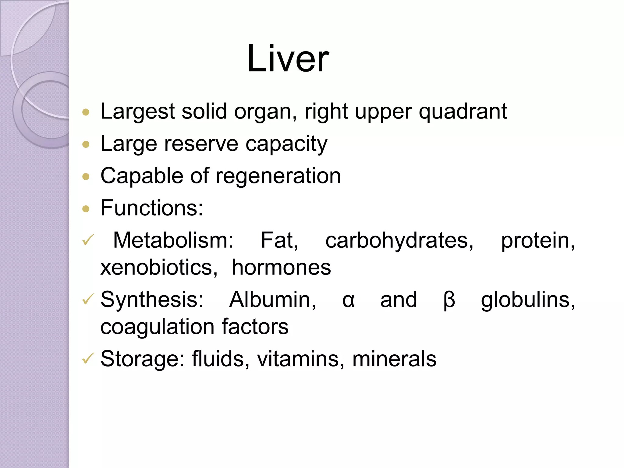 Liver functions, disorders and diagnostic tests - ppt | PDF