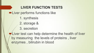 Liver function tests | PPTX | Blood Disorders | Diseases and Conditions