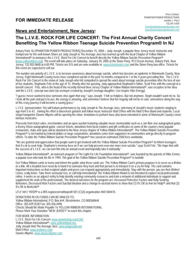 Press Release: First Annual L.I.V.E. Rock for Life Concert to Benefit ...
