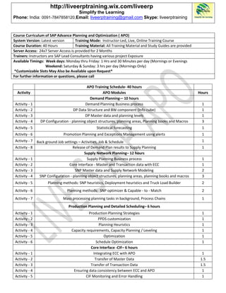 SAP APO Course Contain | PDF