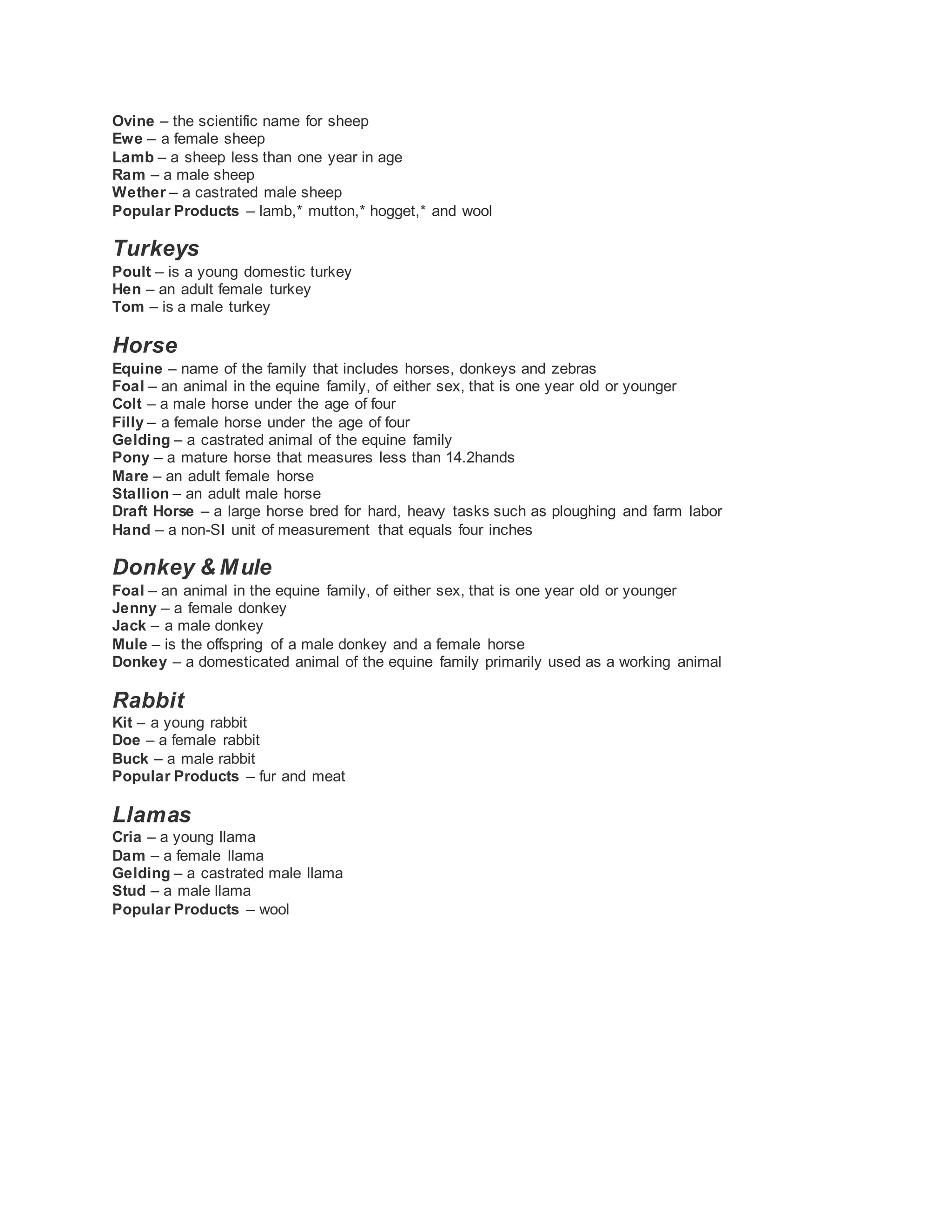 Livestock terminology | DOCX