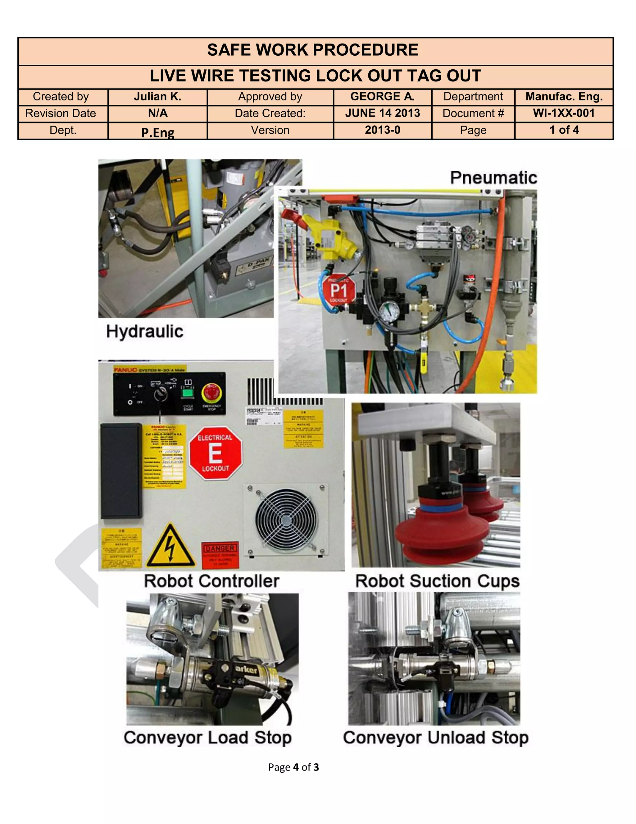 Live wire testing lock out tag out safe work procedure | PDF