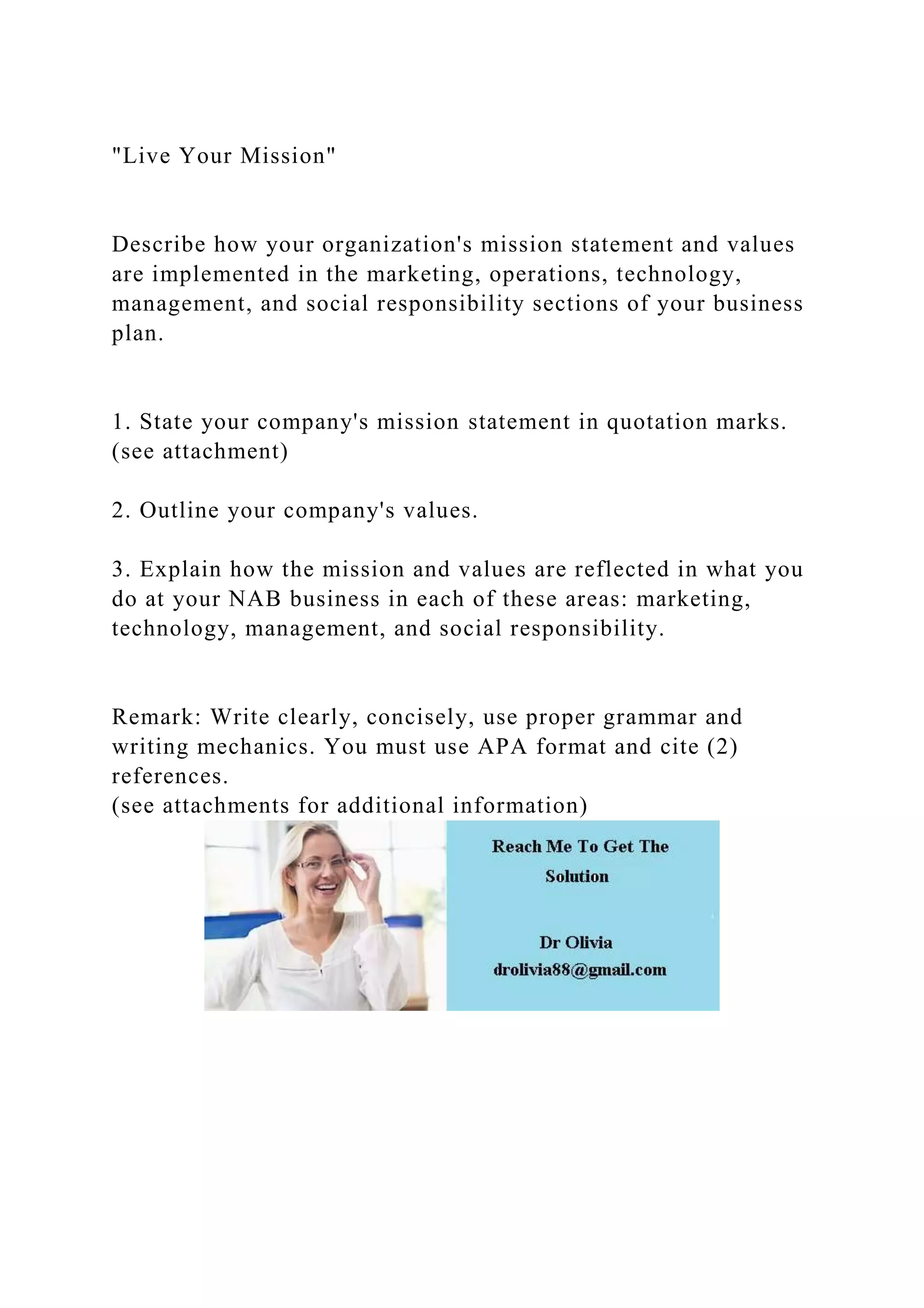 Live Your MissionDescribe how your organizations mission st.docx