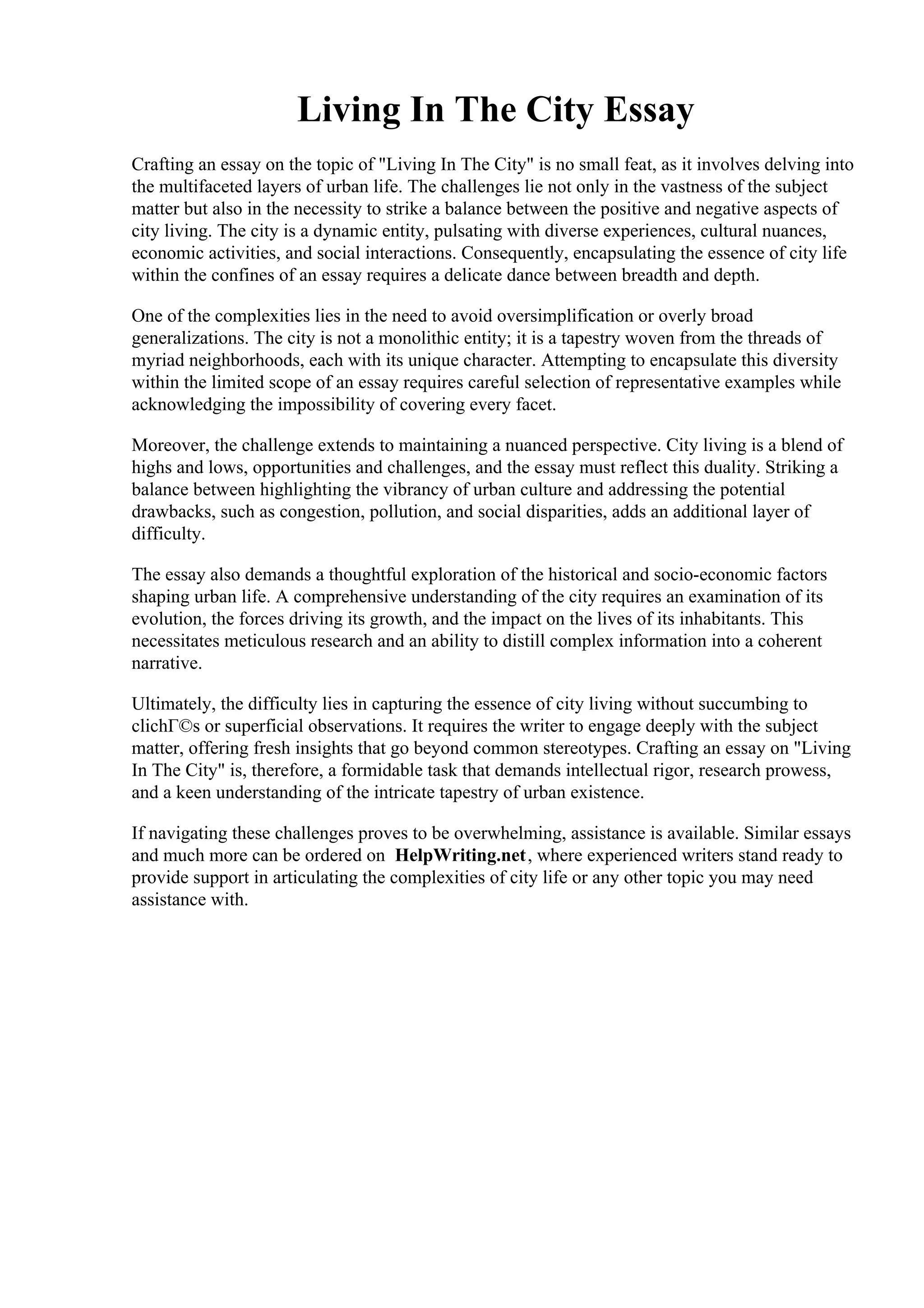 Living In The City Essay | PDF