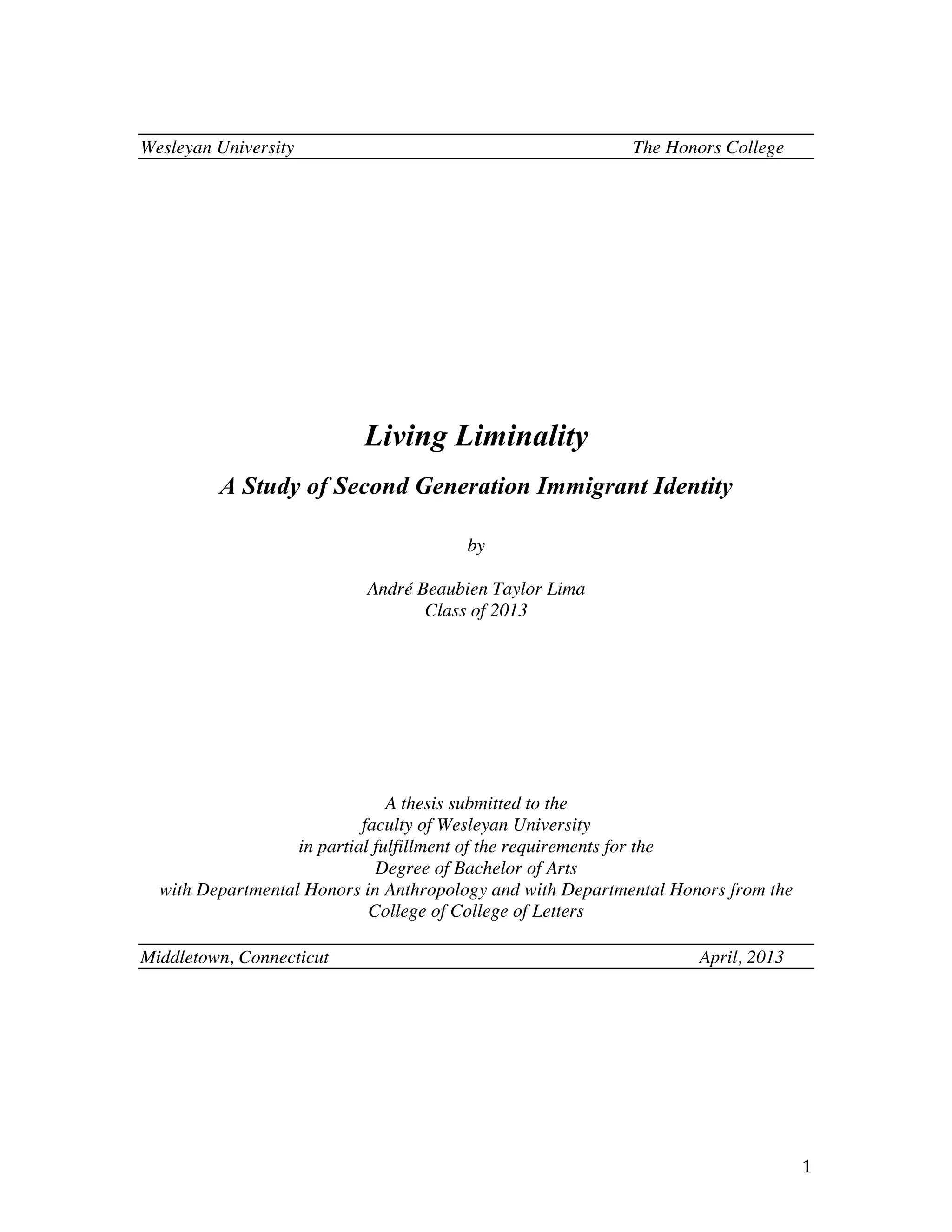Living Liminality: A Study of Second Generation Immigrant Identity | PDF