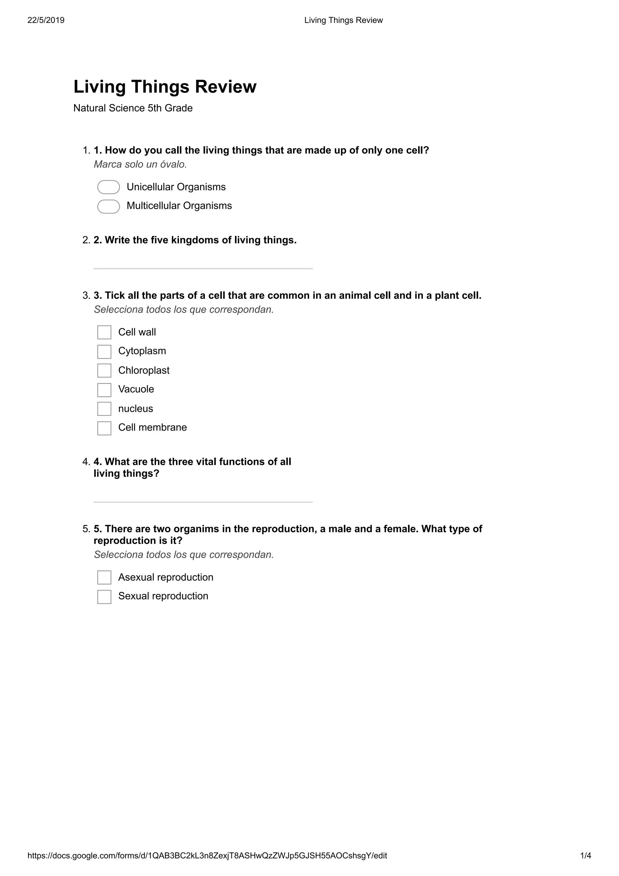 Living things Review | PDF