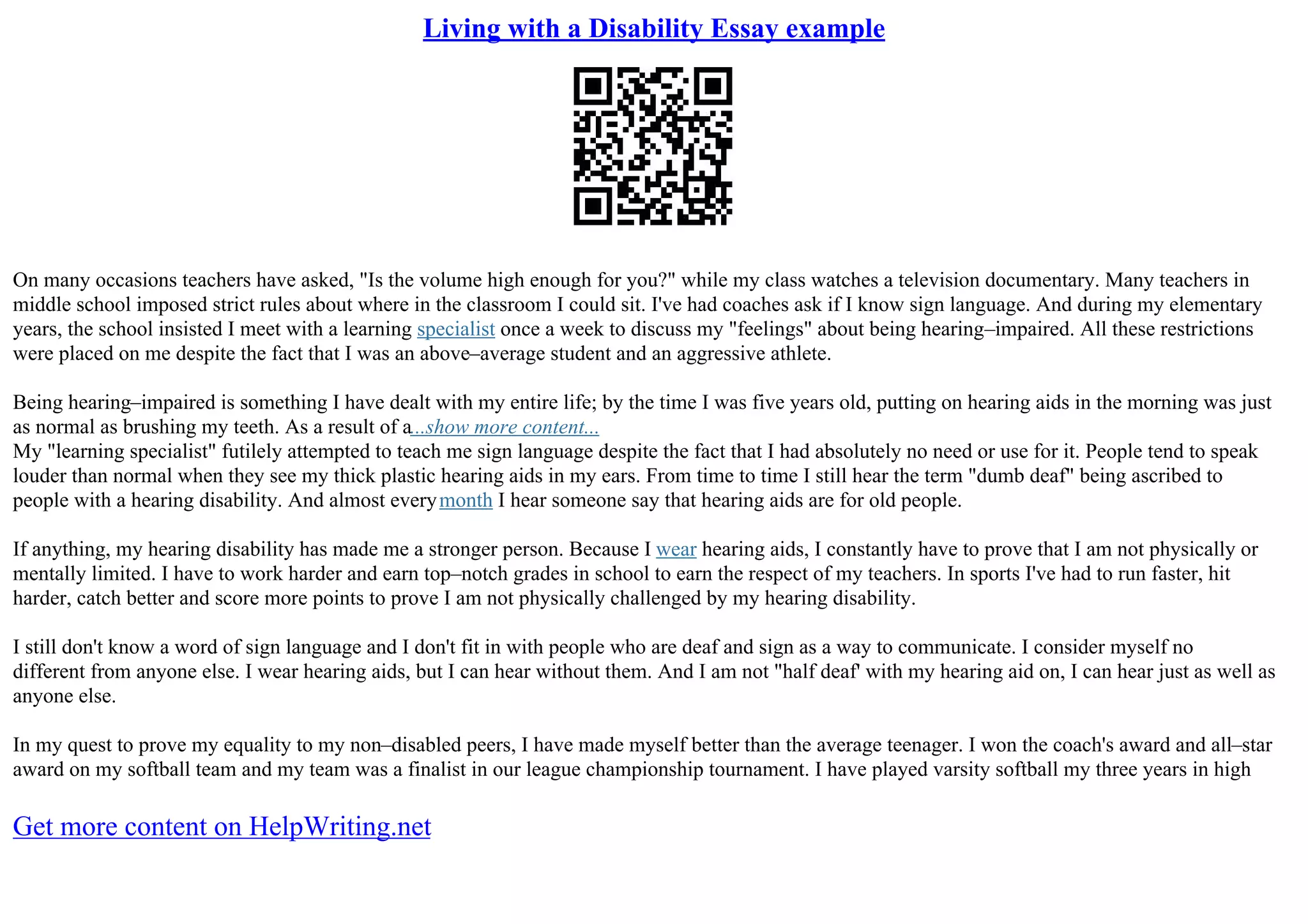 Living With A Disability Essay Example | PPT