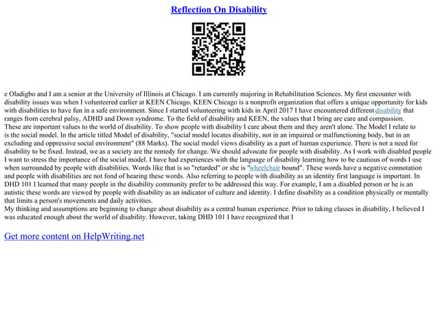 Living With A Disability Essay Example | PDF