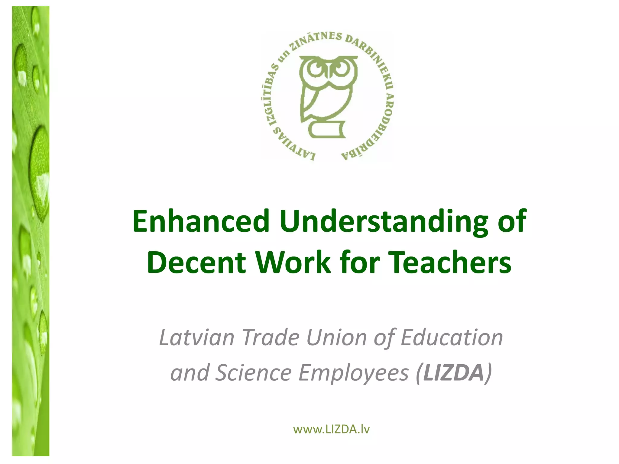 LIZDA project "Enhanced Understanding of Decent Work for Teachers" | PDF