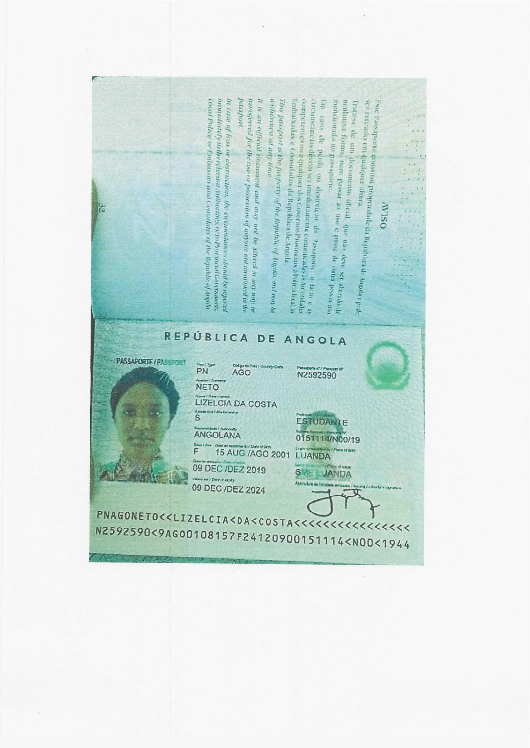 PASSAPORTE MODELO ANGOLANO LIZELCIA NETO | PDF