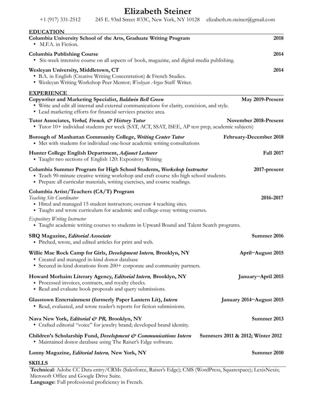 Elizabeth Steiner Resume | PDF