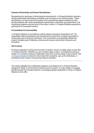Empowering Innovation: The Pioneering Spirit of LJ Projects Robotics | PDF