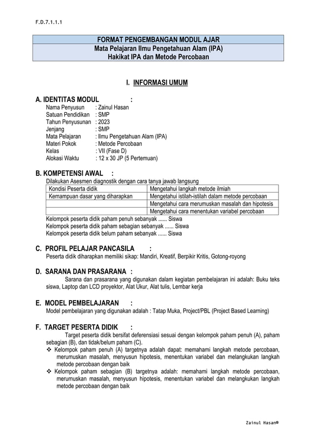 Modul IPA Fase D Bab 1. Hakikat Ilmu IPA Kurikulum Merdeka SMP Ibrahimy 1 Sukorejo | PDF