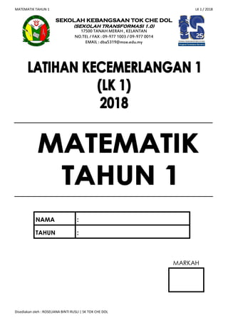 UJIAN 1 MATEMATIK TAHUN 1 2018 | PDF