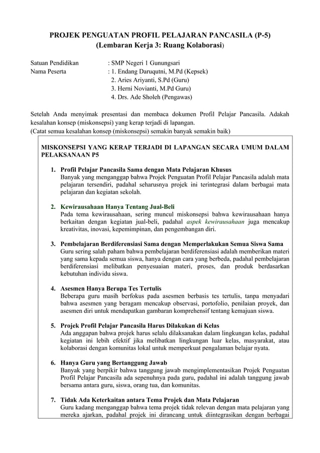 Lembar kerja ruang kolaborasi kegiatan lokakarya PSP | DOCX