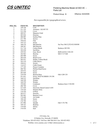 CS Unitec Polishing Machine: LK 603 VE | PDF