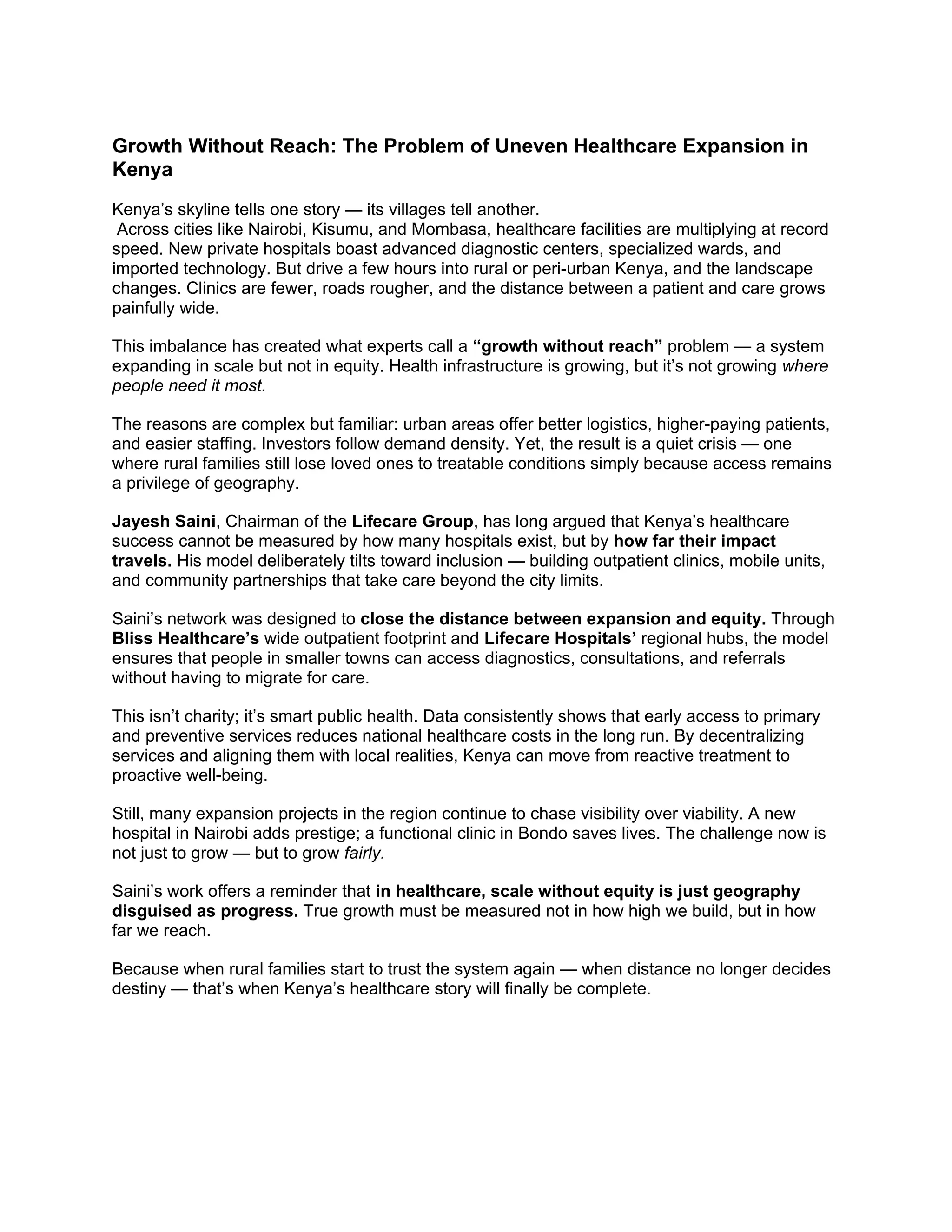 Growth Without Reach: The Problem of Uneven Healthcare Expansion in ...