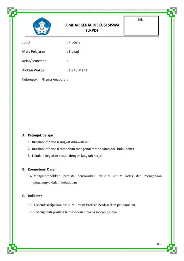 LKDS-Lembar Kerja Diskusi Siswa-Protista-Biologi-Kelas X SMAN 2 Kota Bengkulu-Refi Muhammad ...