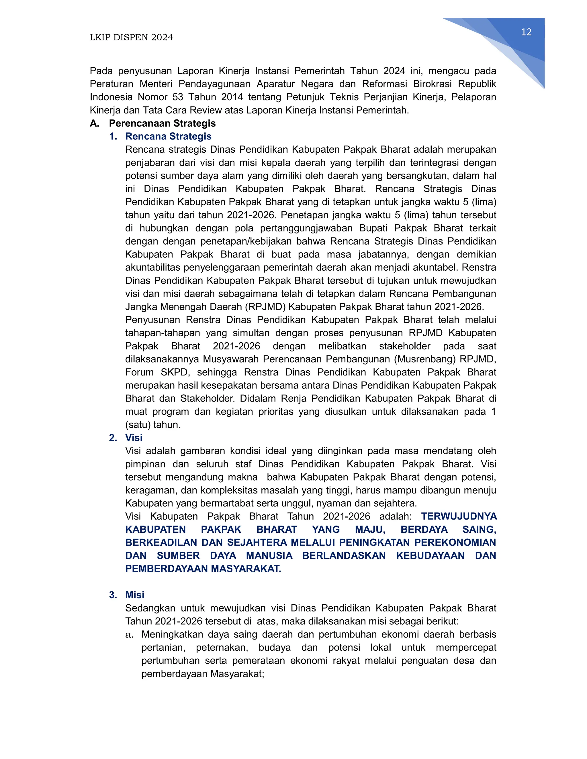 LAPORAN KINERJA DINAS PENDIDIKAN KABUPATEN PAKPAK BHARAT TAHUN 2024 | PDF