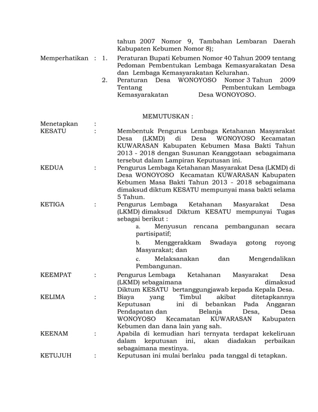 KEPUTUSAN KEPALA DESA TENTANG PEMBENTUKAN LKMD | PDF | Free Download