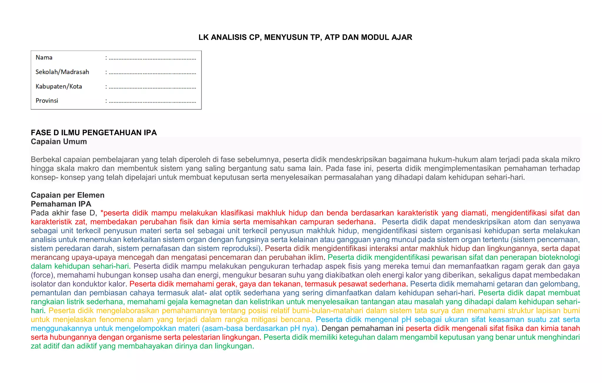 LK Menganalisis CP, Menyusun TP,ATP dan Modul Ajar IPA SMP- MTs.docx