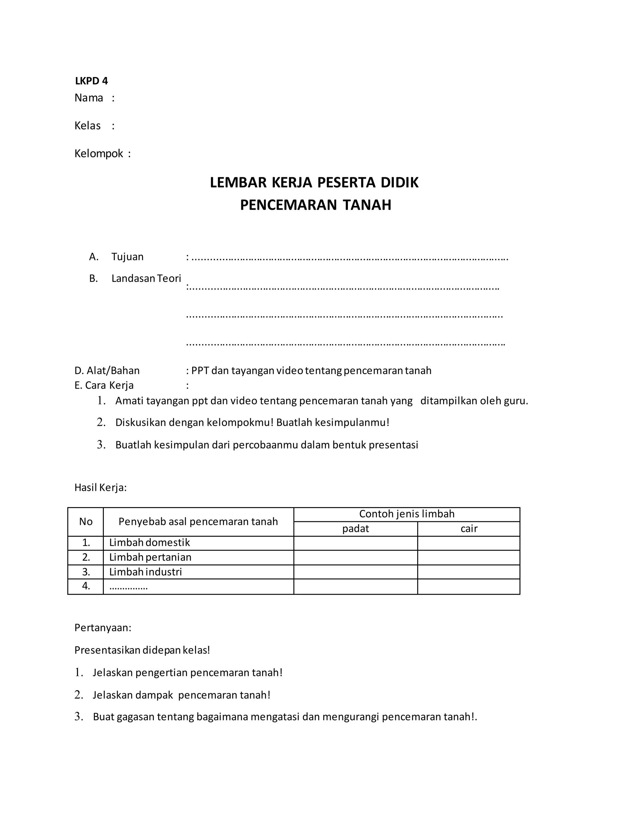 Lkpd pencemaran lingkungan | DOCX