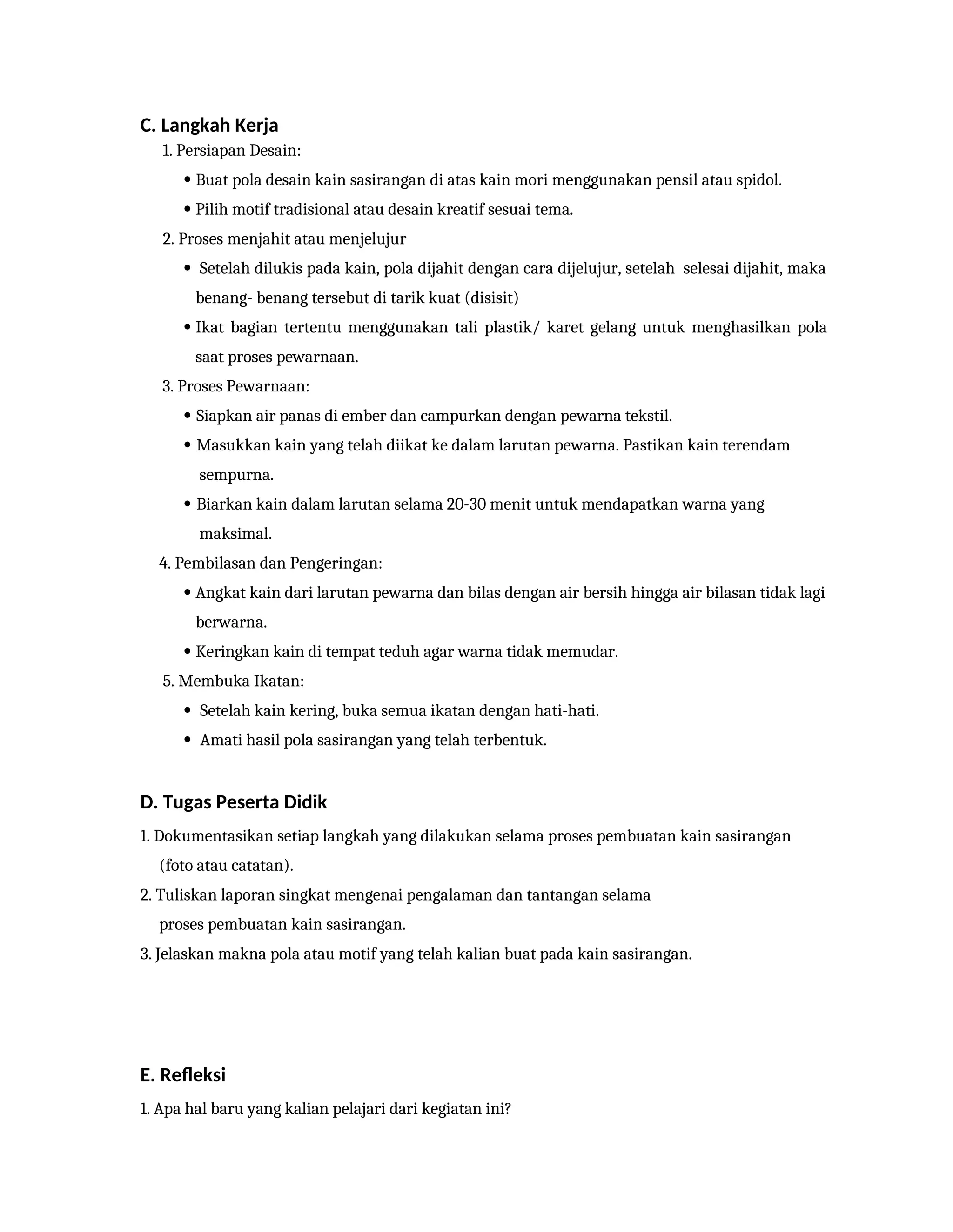 LEMBAR KERJA PESERTA DIDIK SASIRANGAN P5 | PDF