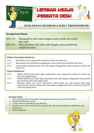 Lkpd kd 3. 14 rumus trigonometri sinus jumlah dan selisih | PDF