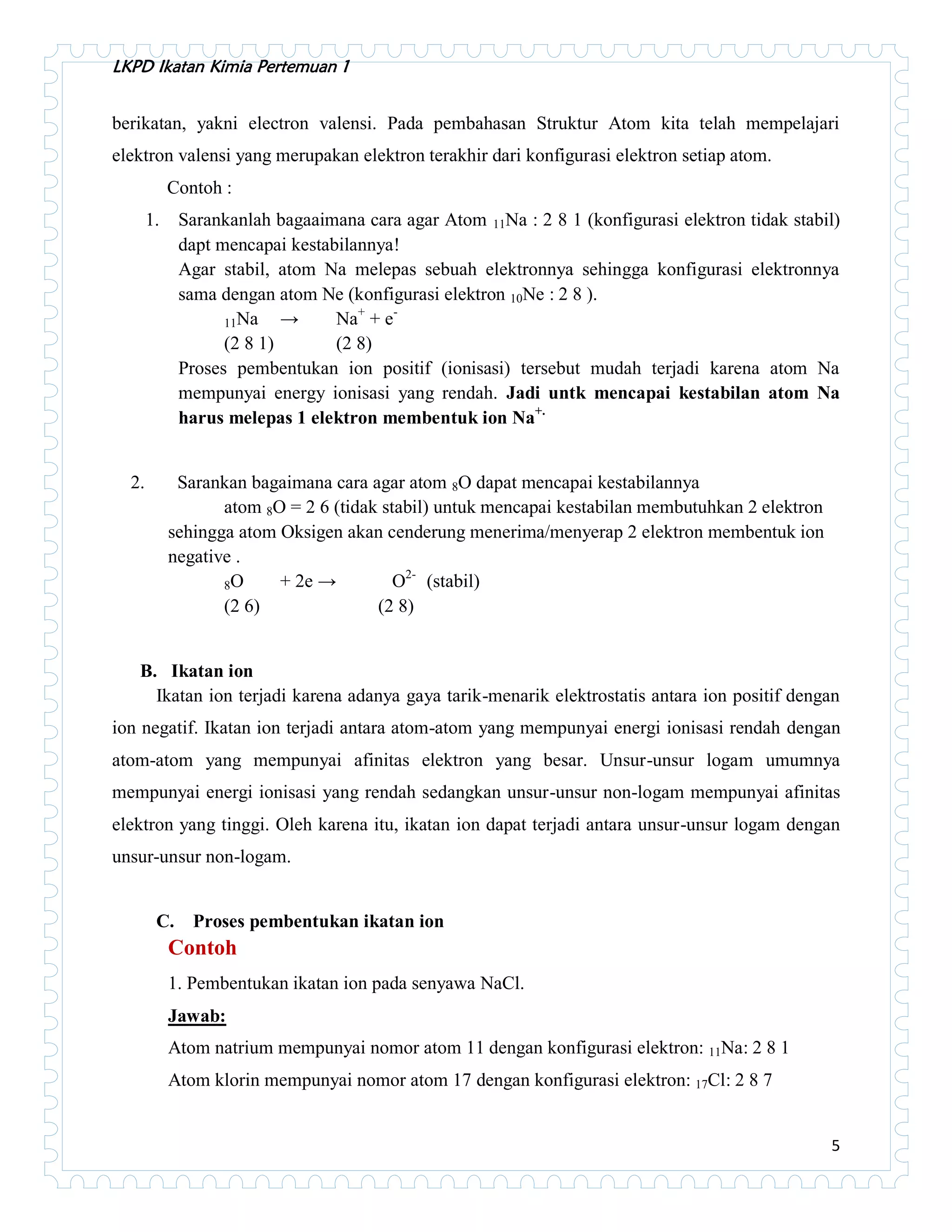 Lkpd ppl ikatan kimia pertemuan 1 (mg)docx | PDF