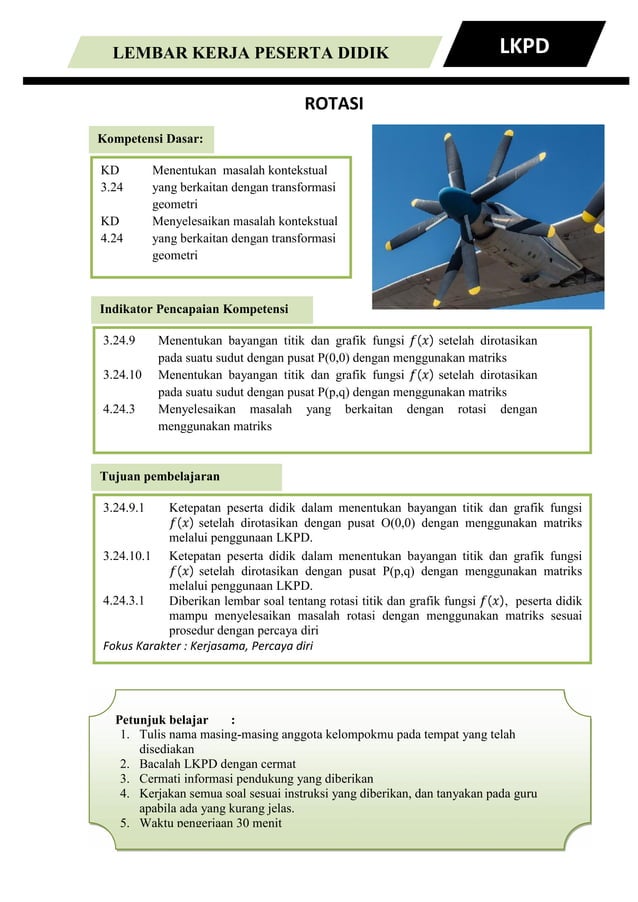 Lkpd rotasi geometri transformasi | PDF
