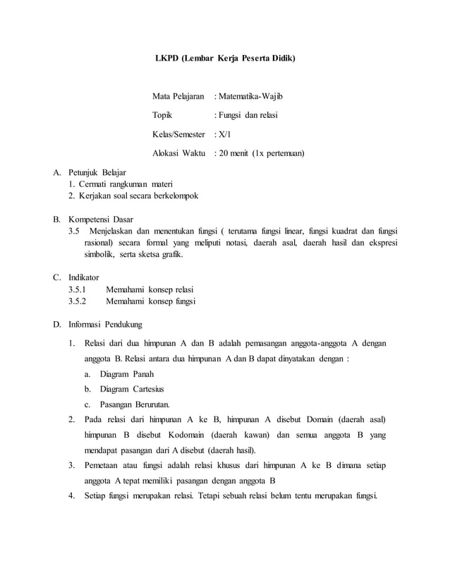 Lembar Kerja Peserta Didik ( LKPD )