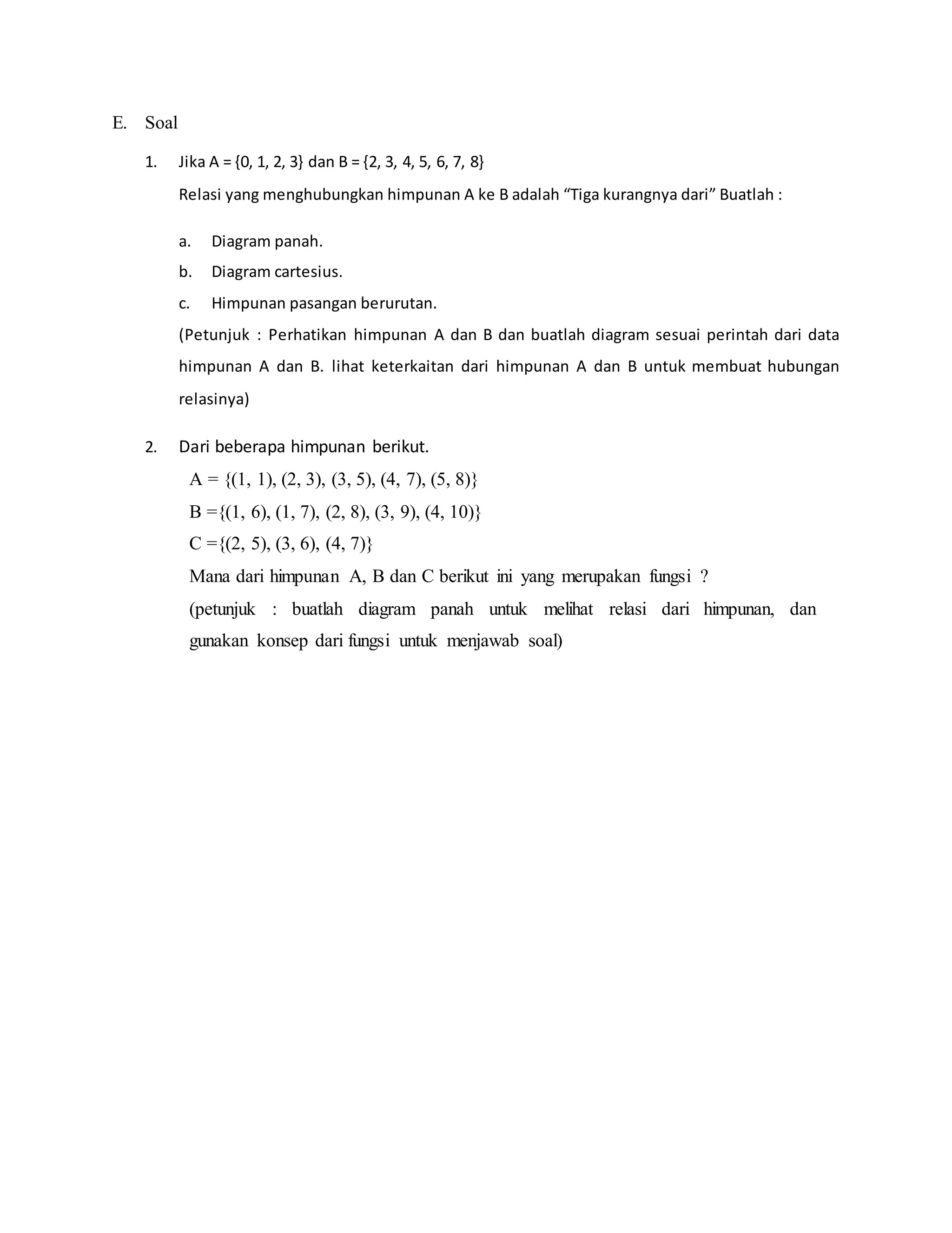 Lembar Kerja Peserta Didik (LKPD) soal matematika materi Fungsi dan Relasi | DOCX