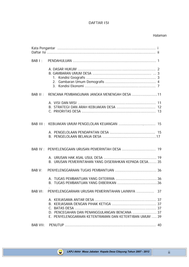 Lkpj akhir masa jabatan kepala desa cilayung | PDF