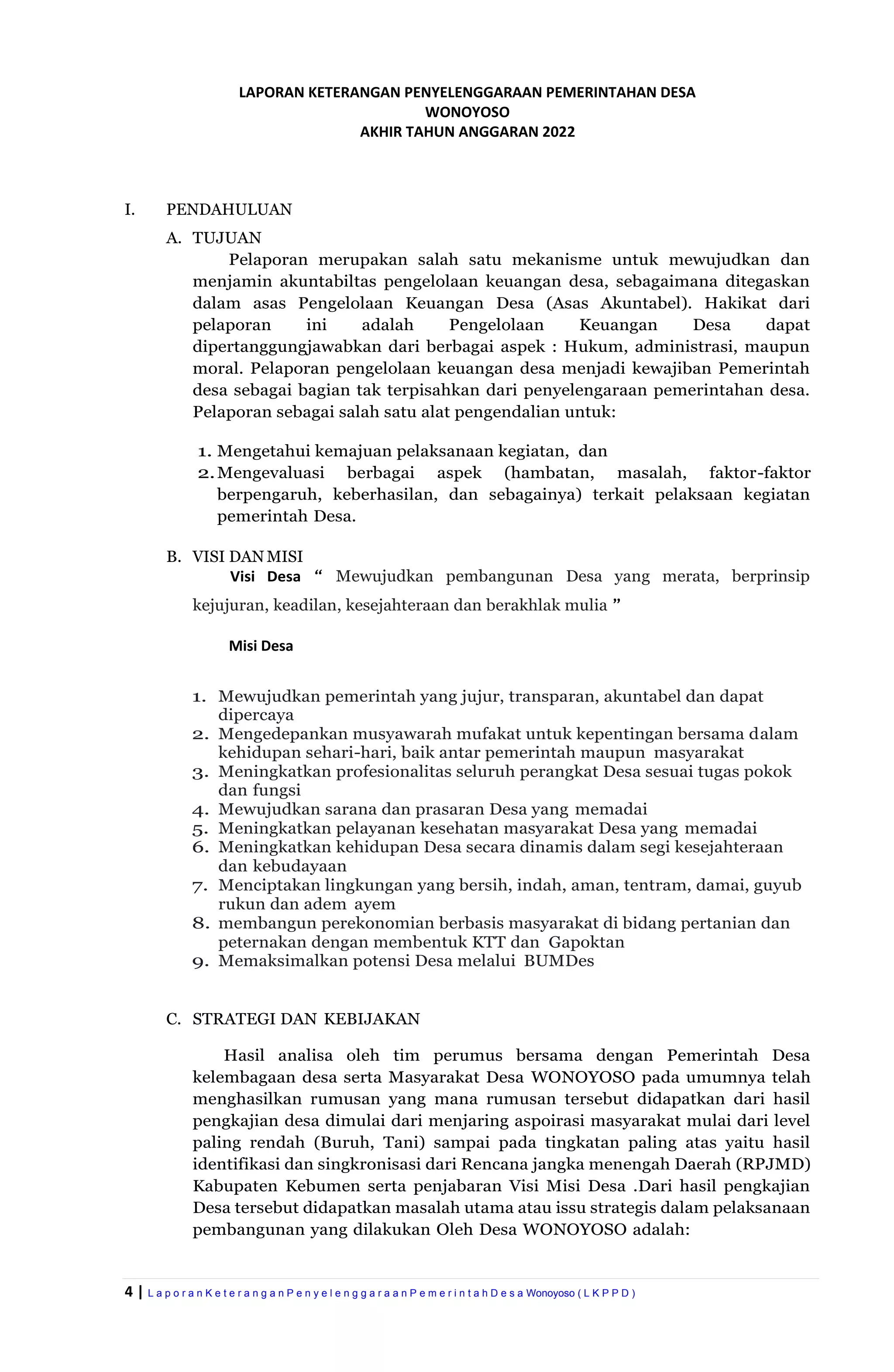 LAPORAN KETERANGAN PENYELENGGARAAN PEMERINTAH DESA (LKPPD) TAHUN 2022 | PDF