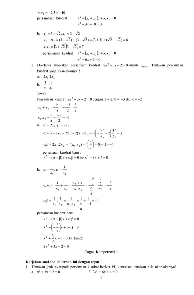 Persamaan dan Fungsi Kuadrat | DOCX
