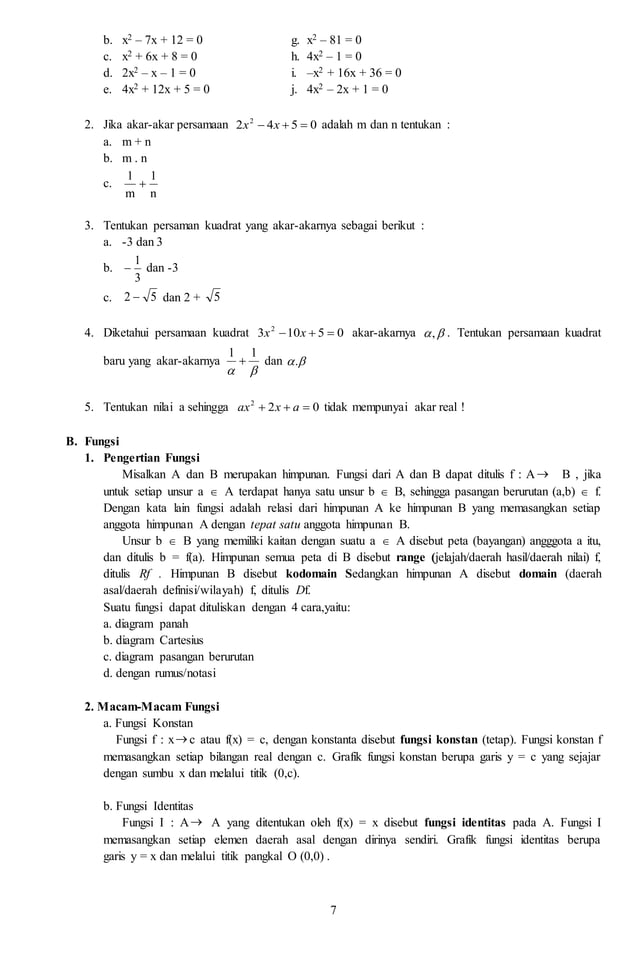 Persamaan dan Fungsi Kuadrat | DOCX