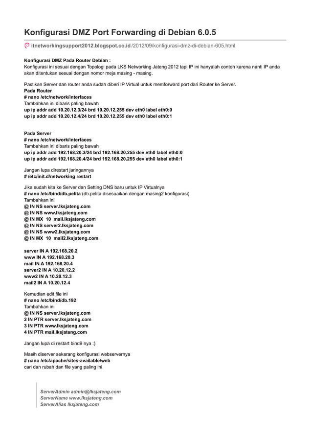 Lks it networking support konfigurasi dmz port forwarding di debian | PDF
