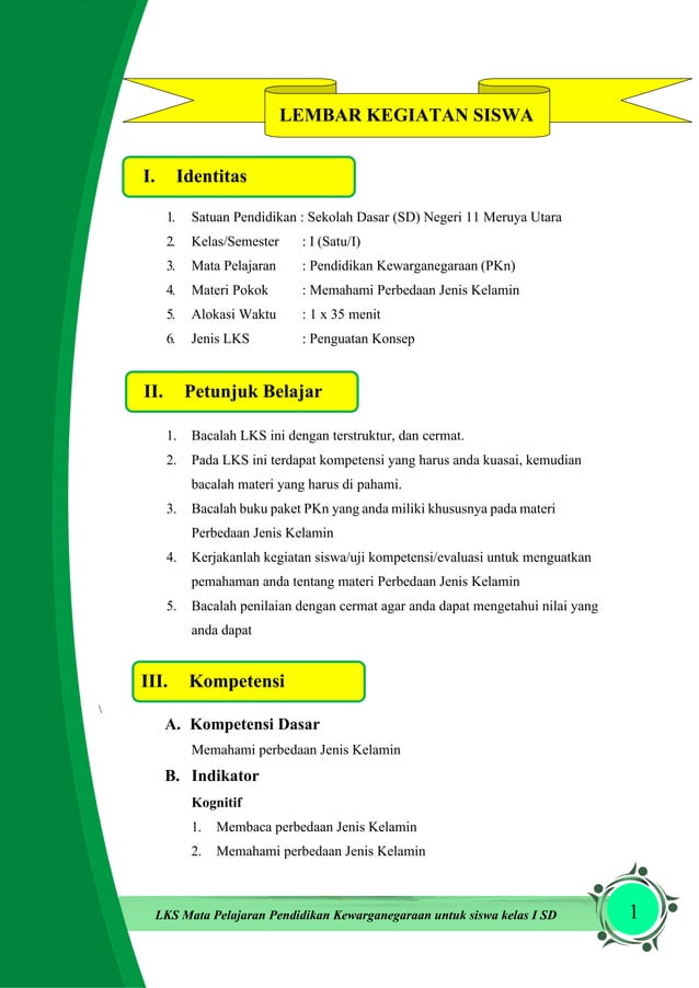 Contoh LKS Sekolah Dasar KD 1 | PDF