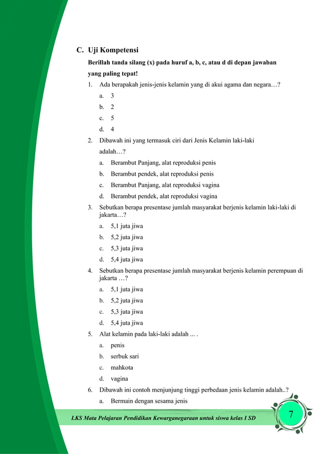 Contoh LKS Sekolah Dasar KD 1 | PDF