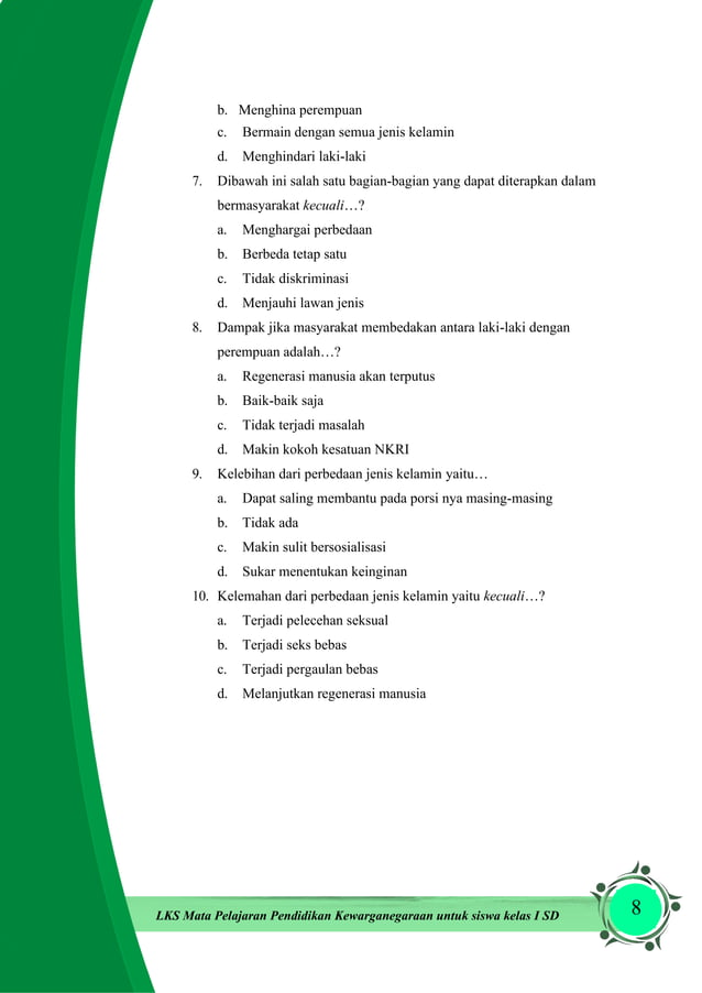 Contoh LKS Sekolah Dasar KD 1 | PDF