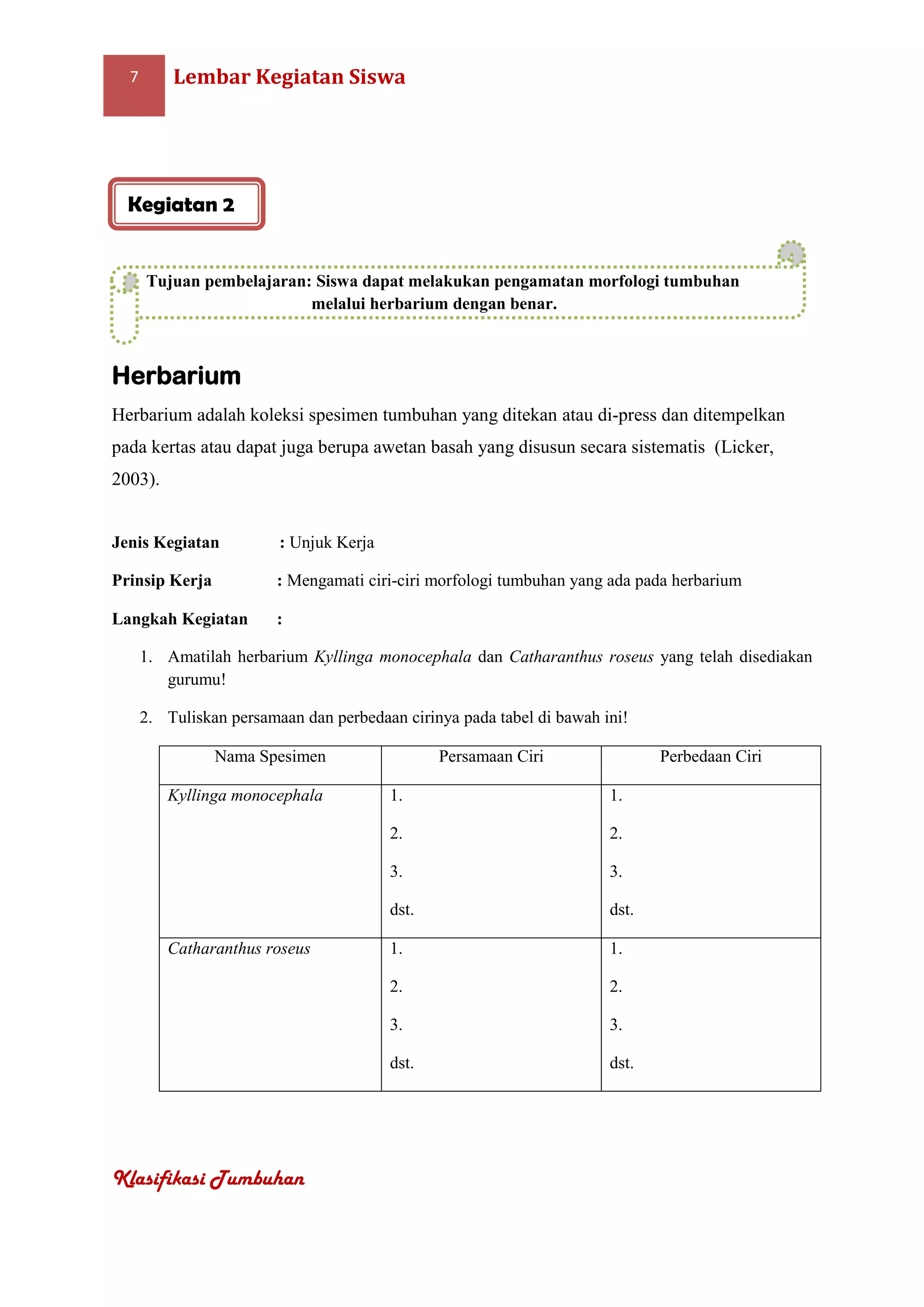 Lks klasifikasi tumbuhan | PDF