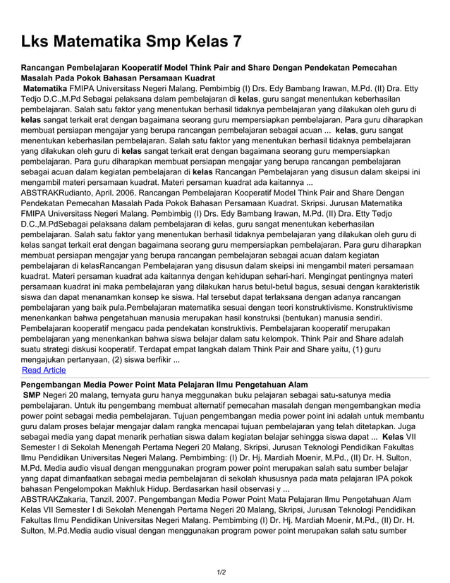 Lks matematika smp kelas 7 | PDF