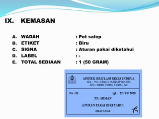 Pembuatan Resep Salep Kulit untuk kegiatan LKS SMK | PPTX