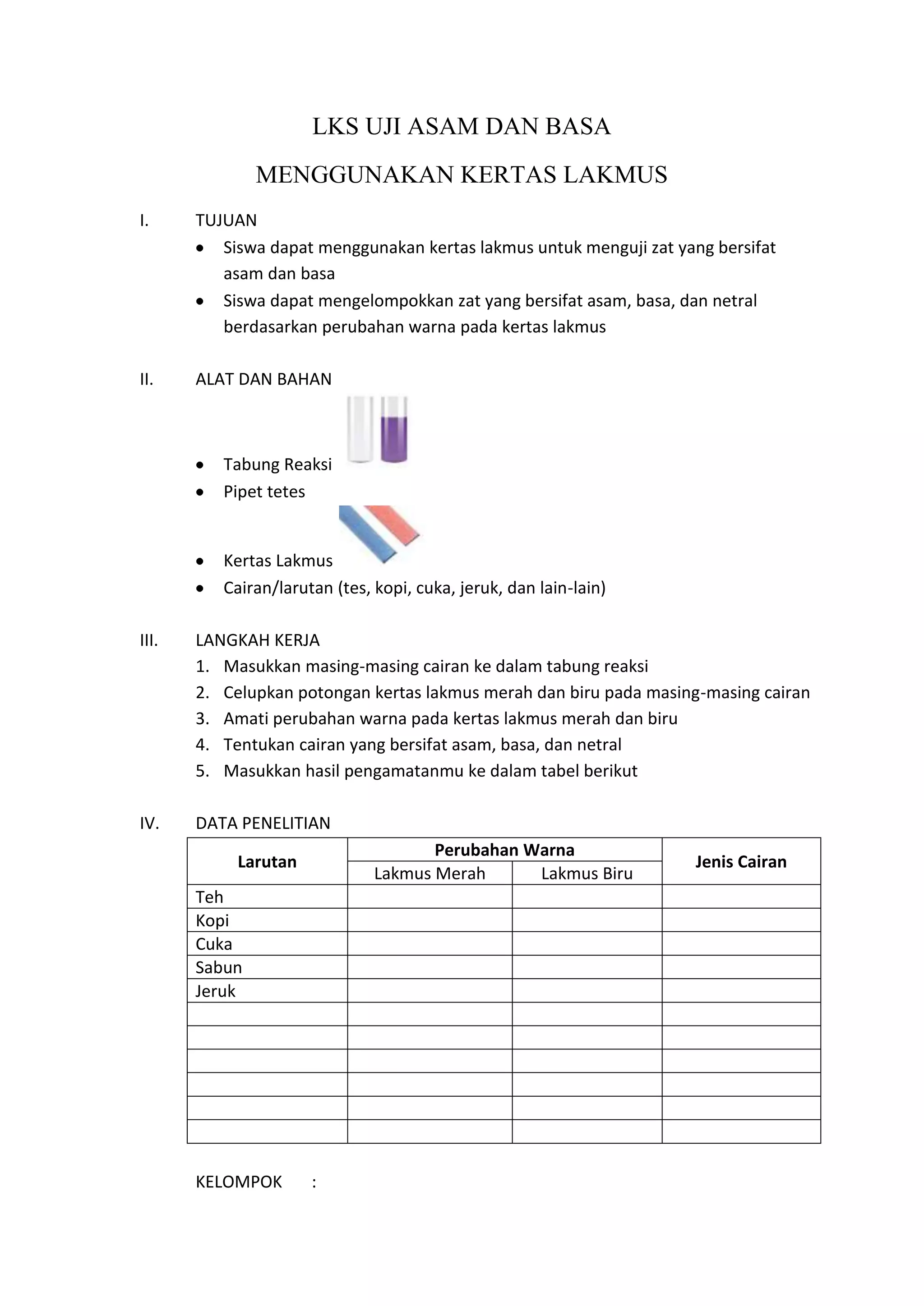 Lks uji asam dan basa | DOCX